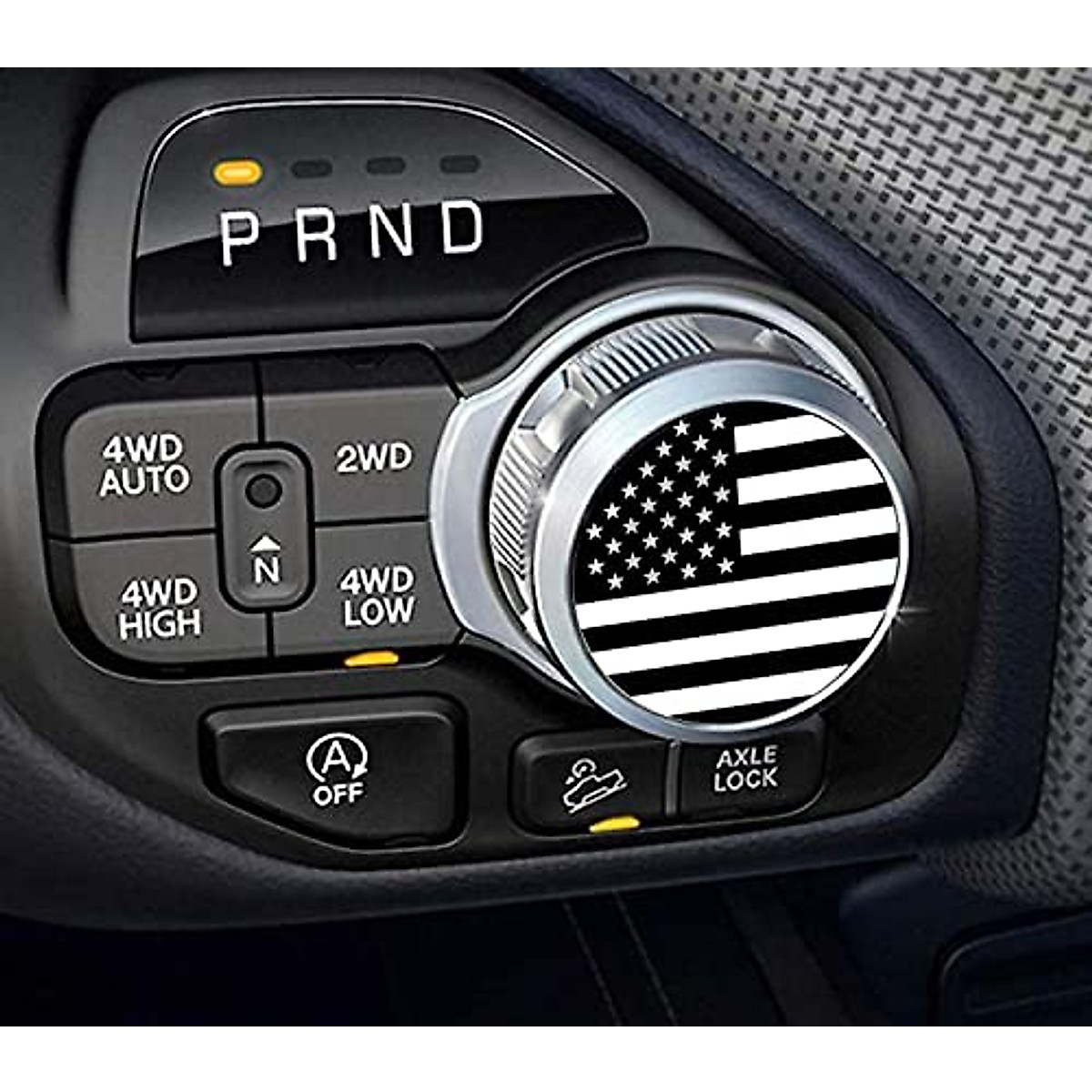 Dial Shifter Trim Plate Etched American Flag Emblem, Gear Shift Switch Knob Cover Fit for Chrysler Pacifica, Chrysler 200/300, Dodge Durango, Voyager, Dodge Ram 1500 & 2500.