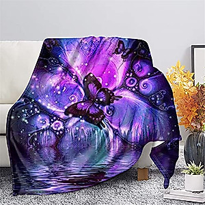 Biyejit Purple Butterfly Blanket Plush Smooth Soft Throw Blanket for Chair Bed Office Travelling Camping