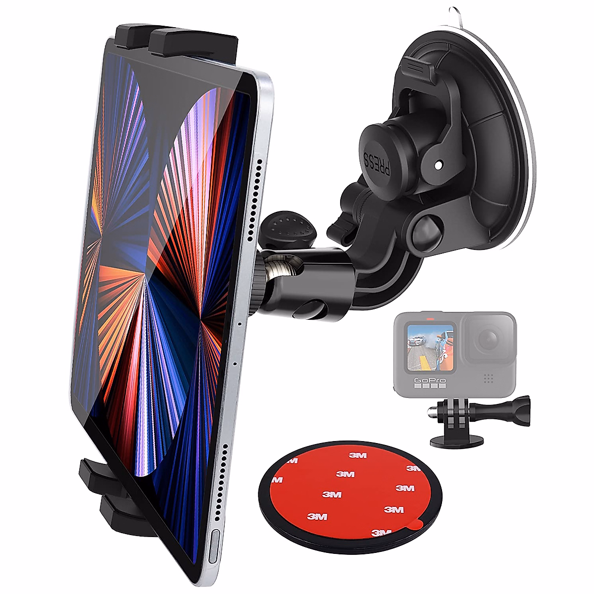 Aozcu Windshield Car Tablet Mount, Window Dashboard Tablet Holder, 95mm Powerful Suction Mount with 1/4'' Screw Tip for iPad Pro 11/ Air/Mini, Galaxy Tabs, More 4-13'' Phone & Tablets, and Camera