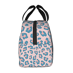 Leopard Print Peachy Blue Reusable Insulated Lunch Bag For Women Men Waterproof Tote Lunch Box Thermal Cooler Lunch Tote Bag For Work Office Travel Picnic
