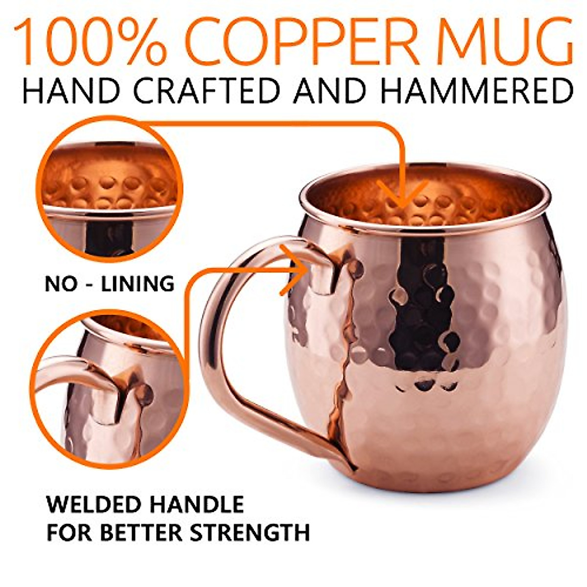 Moscow-Mix Moscow Mule Mugs Large 16 oz - 100% Pure Copper Cups Authentic Hammered Style with Classic Handle - Moscow Mule Cups Set of 4 - Mule Mugs Perfect for Party Drinking and Gift