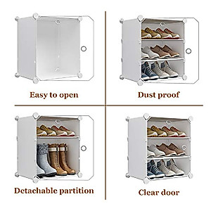 MAGINELS Portable Shoe Rack, 36-Pair DIY Shoe Storage Shelf Organizer, Plastic Shoe Organizer for Entryway, Shoe Cabinet with Transparent Doors, White