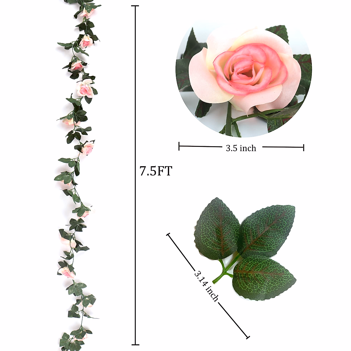 NINAT 4 Pcs 30 FT Artificial Flowers Fake Rose Vine Flower Garland Plants Hanging Rose Ivy for Wedding Arch Home Party Garden Craft Art Background Decor Champagne