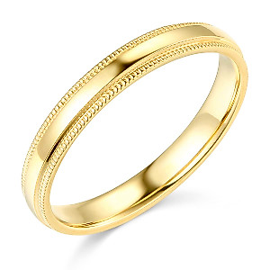 Wellingsale 14k Yellow Gold Solid 3mm Comfort Fit Milgrain Traditional Wedding Band Ring - Size 7.5