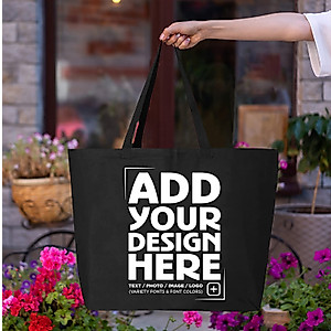 shop4ever Personalized Custom Design Your Own Jumbo Heavy Canvas Tote Reusable Shopping Bag 10 oz Black 1 Pack
