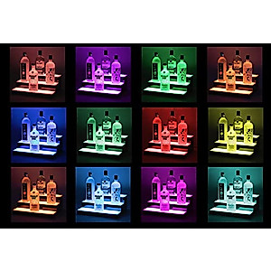 Boss Premium® BarUSA™ 28 Inch 3-Step LED Lighted Bar Shelf Display Liquor Bottle Alcohol Whiskey Shelves Rack Stand Tray Units for Home Bar Living Room Accessories and Decor - Designed in USA