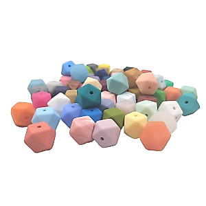 DIY Silicone Hexagon Pearl Beads 50PC 17mm Handmade Jewelry Octagon Square Shaped Beads DIY Beading Mom Necklace Making Accessory (17mm-Mix color-50pcs)