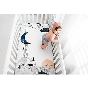 Rookie Humans 100% Cotton Sateen Fitted Crib Sheet: The Moon’s Birthday. Modern Nursery, Use as a Photo Background for Your Baby Pictures. Standard Crib Size (52 x 28 inches) (Standard Cotton Sateen)