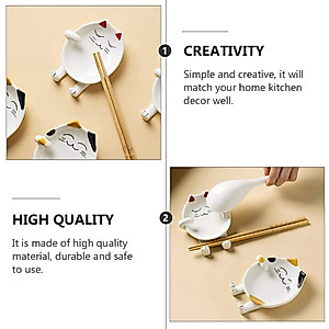 Luxshiny Spoon Rest Cat Spoon Rests ceramic utensil rest Pot Cover Holder spoon and chopstick stand for Stove Kitchen Japanese Decor