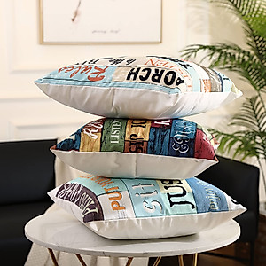 KJONG Patio Rules Throw Pillow Covers Porch Decorations Outdoor Pillow Covers Retro Rustic Wood Texture Pillowcovers Square Pillowcase for Home Garden Farmhouse Decor Patio Décor 18X18 inch