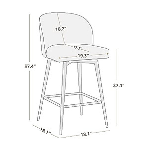 Watson & Whitely Counter Height Swivel Bar Stools, Faux Leather Upholstered Bar Stool with Back, Metal Legs in Matte Black, 26" H Seat Height, Set of 2, Saddle Brown