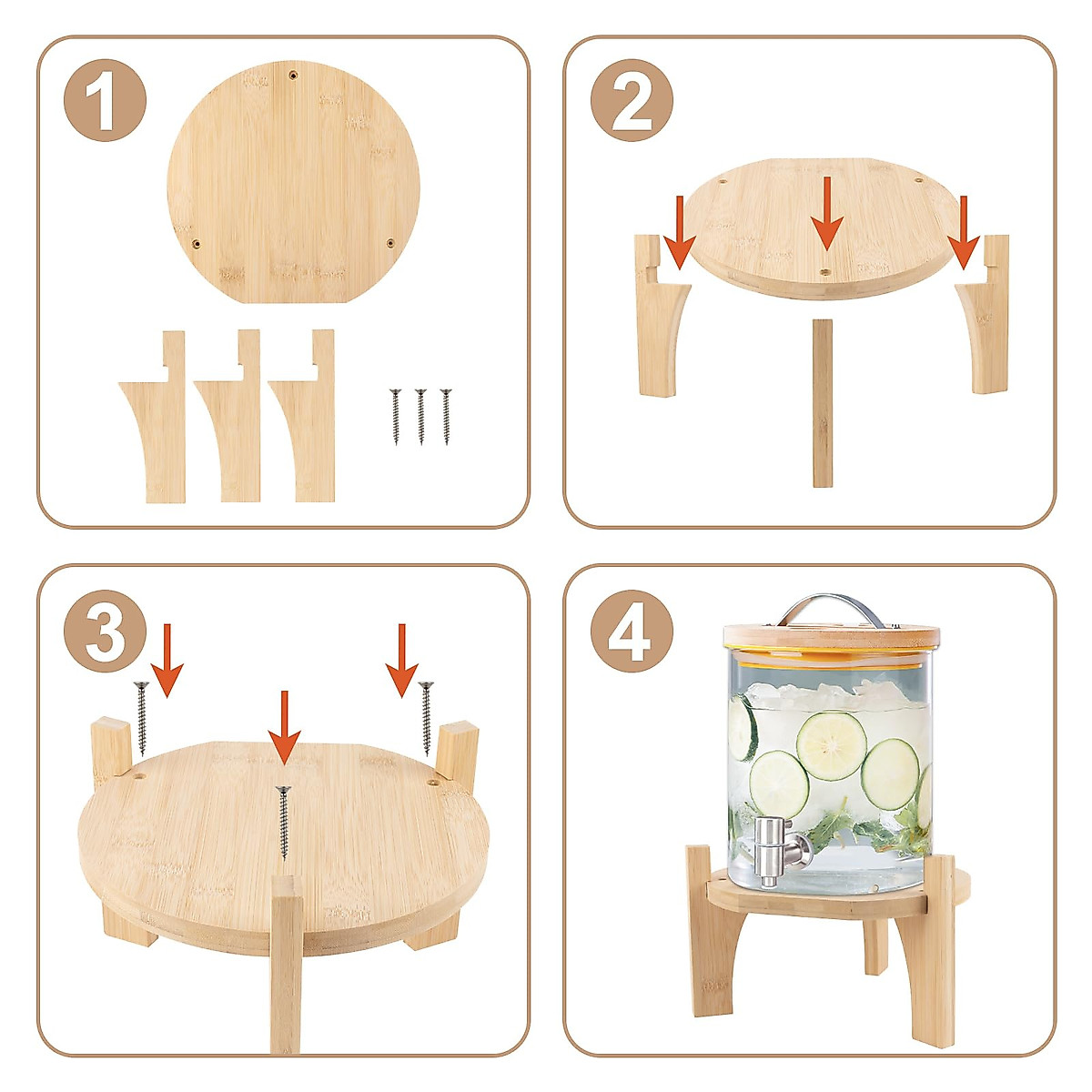 Ruizhihu Beverage Dispenser Stand Round Glass 𝗪𝗮𝘁𝗲𝗿 𝗗𝗶𝘀𝗽𝗲𝗻𝘀𝗲𝗿 𝗦𝘁𝗮𝗻𝗱 Bamboo Wood Drink Dispenser Stand Fits 6-8 Inches Diameter of Drink Stand Beverage Dispenser Stand Only