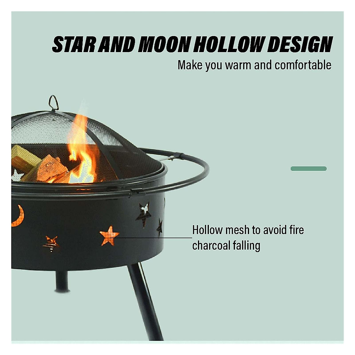 LIUXUEFE Fire Pit, Large 32-inch Steel Brazier, Modern Cast Iron Fire Pits, Garden Outdoor Garden Terrace Camping