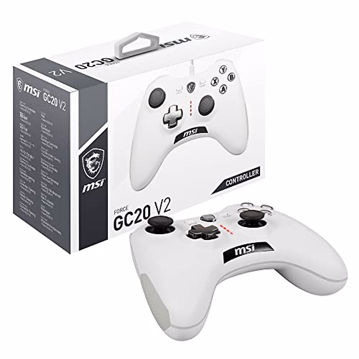 MSI FORCE GC20 V2 WHITE Wired PC Gamepad Controller - Interchangeable D-Pad Covers, Dual Vibration Motors, USB 2.0 - Wired