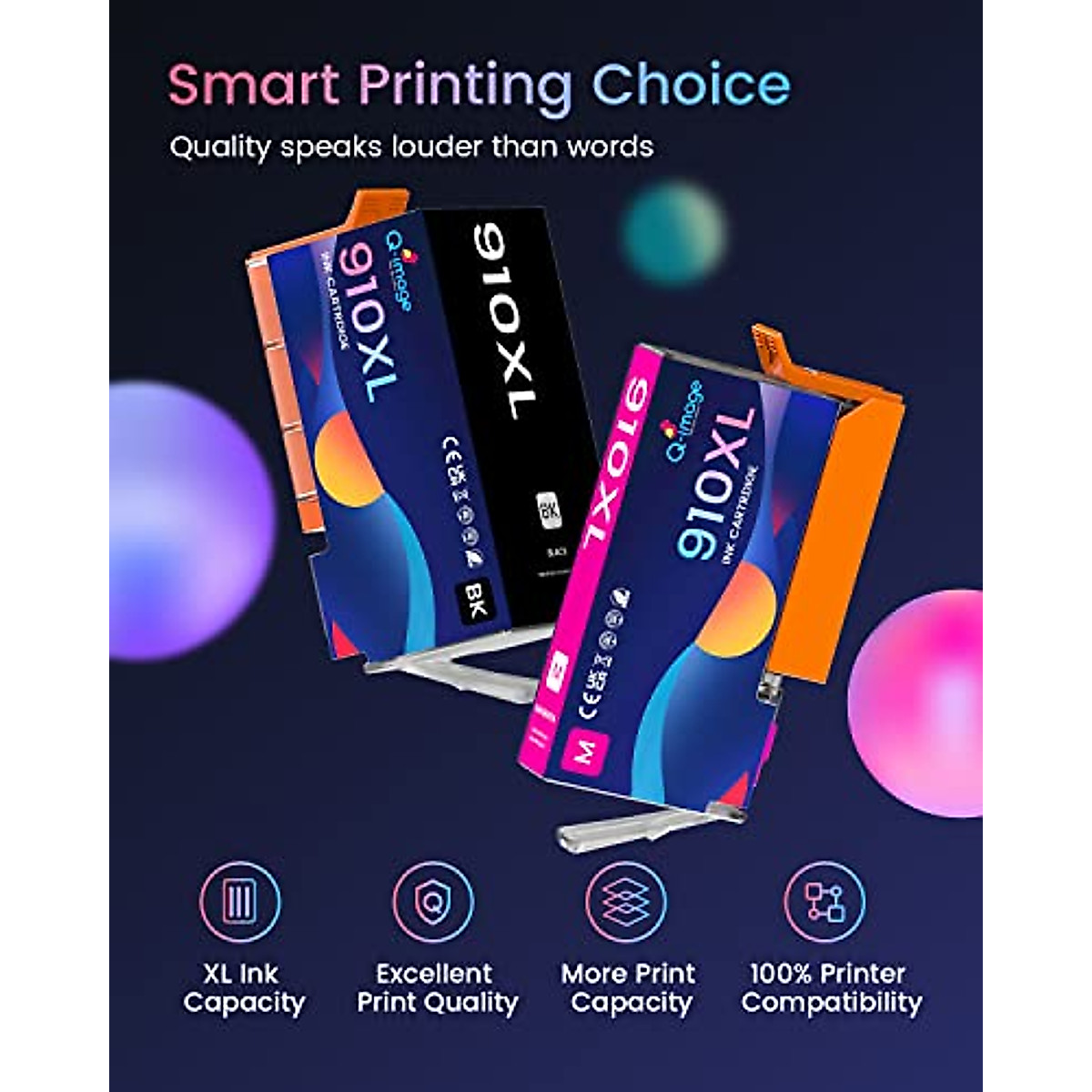 910XL Ink Cartridges Replacement for HP 910 XL Ink Compatible with OfficeJet Pro 8020 8025 8028 8035 8015 Printer (1 Black,1 Cyan,1 Magenta,1 Yellow) 4 Combo Pack