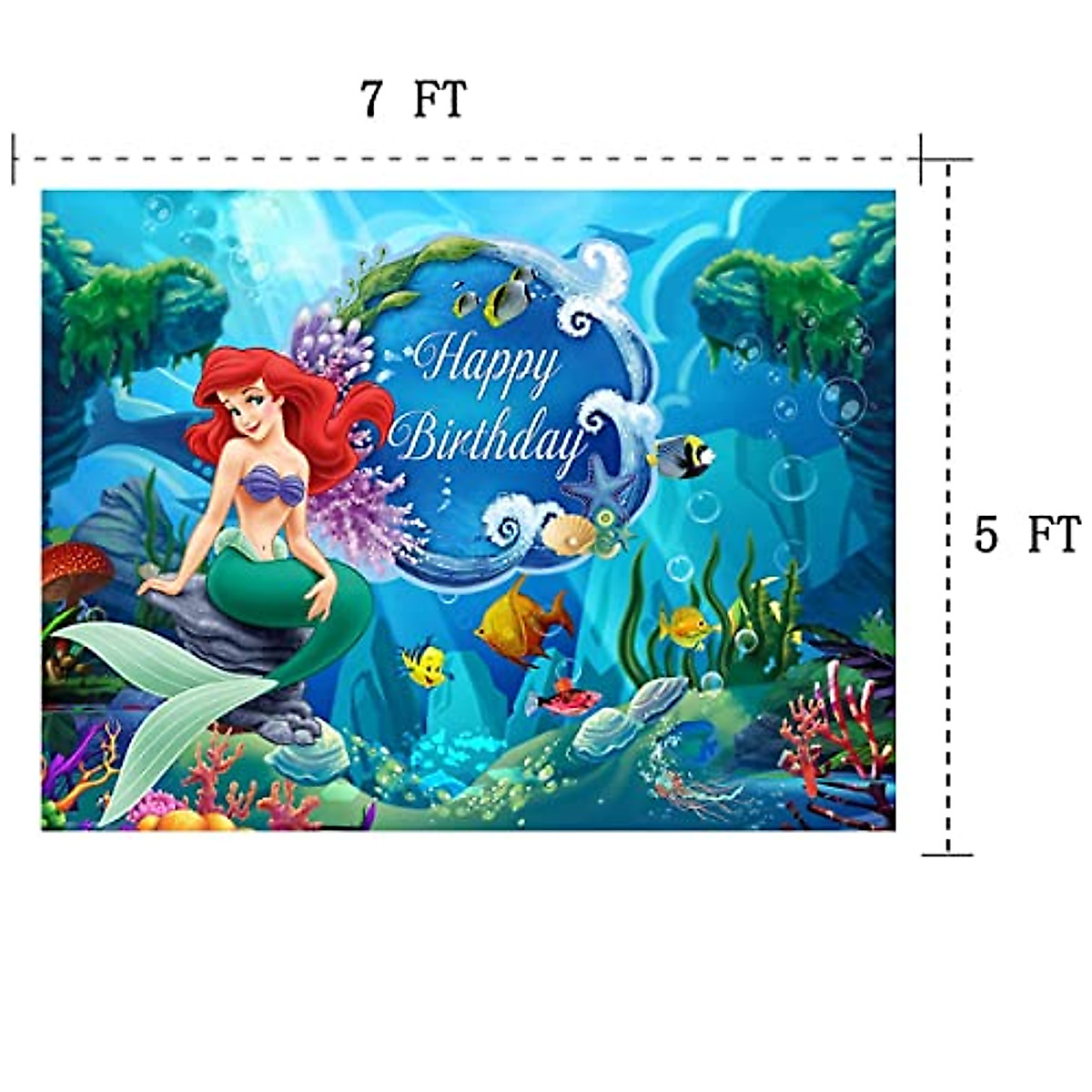 7x5ft Ariel Mermaid Princess Backdrop,Under The Sea Mermaid Background for Photography Girls Birthday Party Decoration Supplies