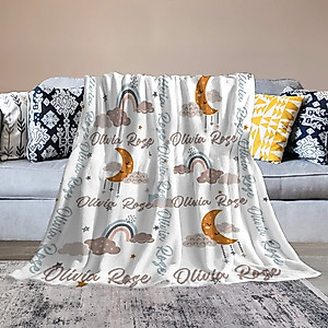 Personalized Baby Blankets for Girls with Name and Rainbow Custom Baby Blanket for Boys Newborn Toddler Gift 30"x40"