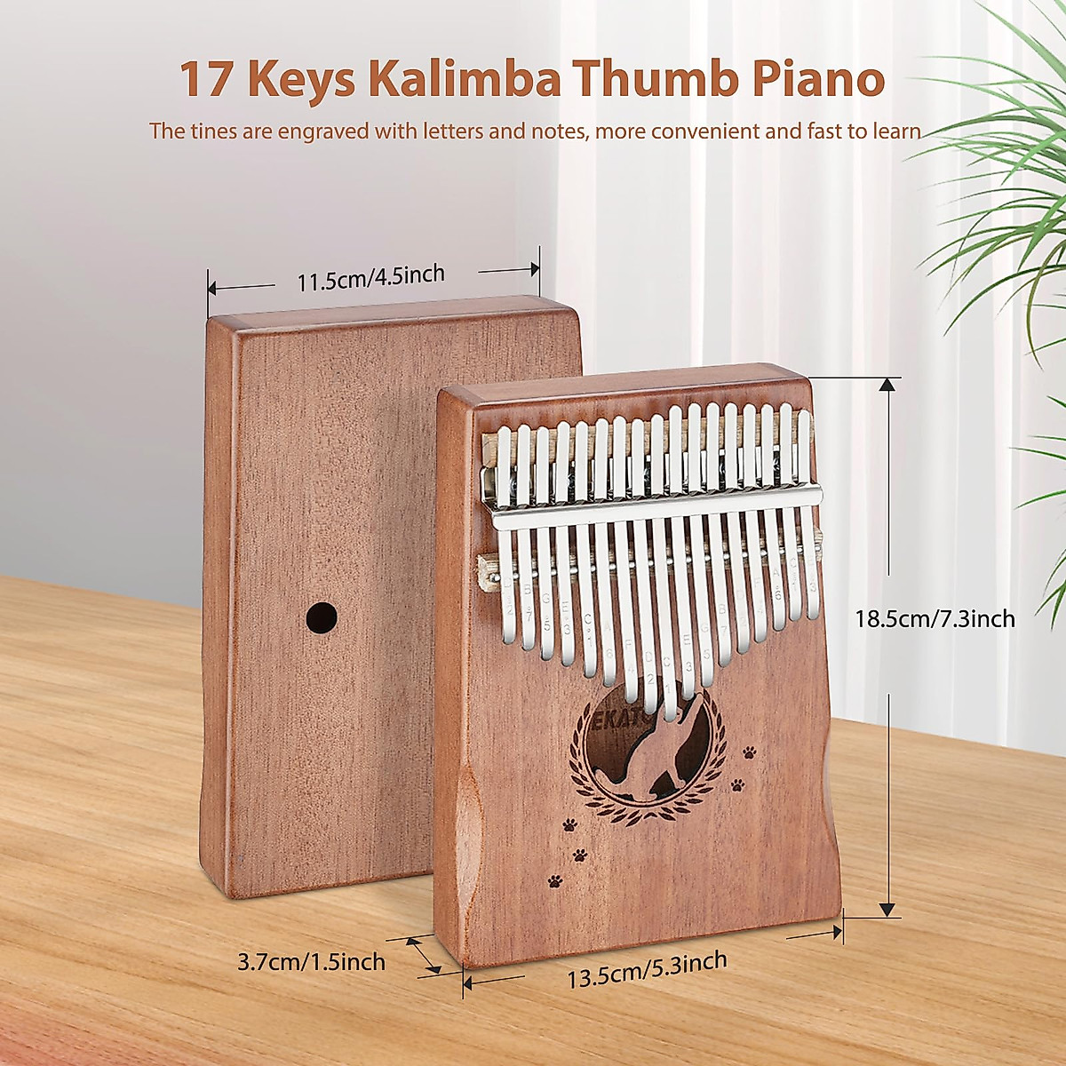 LEKATO Portable 17 KEY Kalimba, Solid Wood Thumb Piano Mbira Finger Piano Beginners C Key with Music Book, Tuning Hammer, Storage bag, Christmas Gifts for Children/Teenagers/Music Lovers