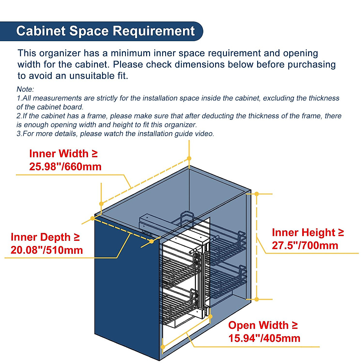 VADANIA Blind Corner Pull Out Organizer for 36" Cabinet, Left Open & Right Open Compatible, Min Opening 15", 2-Tier Pull-Out Basket, Soft Close, Bottom Mount