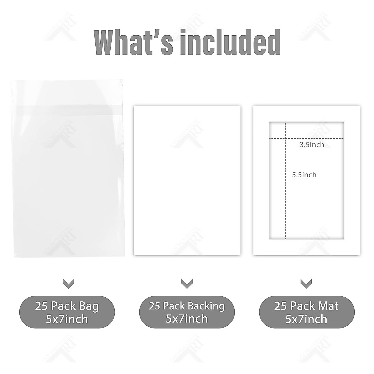 Golden State Art, Pack of 25, 5x7 White Picture Mat Full Set - Fit 4x6 Photo/Print - High Premier Acid Free Bevel Pre-Cut White Core Mattes - Includes 25 Backing Backer Board & Clear Bags