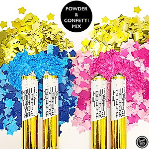 Sweet Baby Co. Baby Gender Reveal Confetti Cannon with Color Powder Boy or Girl Blue Confetti Smoke and Pink Confetti Smoke, Set of 4 | Twinkle Twinkle Little Star Party Poppers | Holi Popper Sticks
