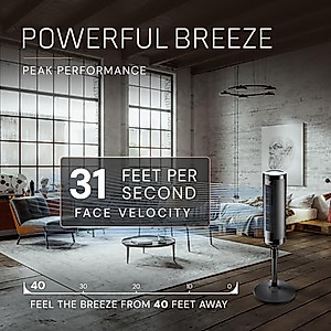 Lasko Elevation 42”-54” Adjustable Height Pedestal Tower Fans for Home, 31 ft/s Airflow, Quiet 28 dB on Low, 90° Oscillation, 12 Hour Timer, Remote Control, Black, EST100