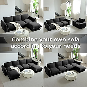 Rubikliss Modular Sectional Sofa, 4 Seater U Shaped Couch, 130" Boucle Sherpa Cloud Couch Sectional with 2 Ottomans, Minimalist Deep Seat Sectional Couches for Living Room Bedroom Apartment (Black)