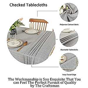 Pardecor Embroidered Tablecloth 56x102-Inch Grey Cotton Linen Tablecloths Checked Tablecloth Lattice Table Cloth Rustic Tablecloth Overay Party Table Cover for 6 Foot Tables Oblong Table Cloths