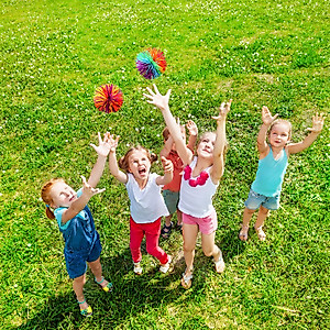 8 Pieces Monkey Stringy Balls Sensory Fidget Stringy Balls Soft Rainbow Pom Bouncy Stress Balls with Storage Bag, Multicolor (2.75 Inch 8 Pieces)