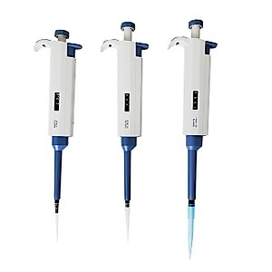Starter Set of 3 Variable Volume Single Channel Pipettes, Adjustable Pipettors, 2-20, 20-200, 100-1000 microliter