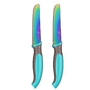 TruChef Kids Tomato Steak Knife Set for Real Cooking (Aqua) - 2pcs - Skin Friendly Serrated Edge Stainless Steel Lightweight - Safe for Children & Beginners