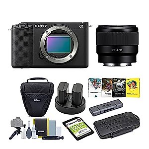 Sony Alpha ZV-E1 Full-Frame Mirrorless Vlog Camera with 50mm Lens (ILCZV-E1/B, Black) Bundle (7 Items)