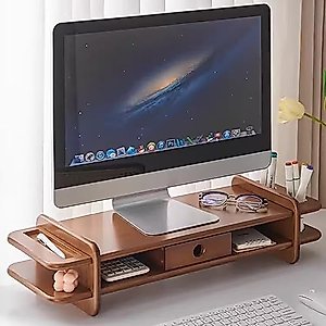 NOODCO Bamboo Monitor Stand Riser with Storage Drawer, Ergonomic Wood Desktop Shelf with Pencil Holder, Desk & Tabletop Organizer Desktop Stand for Laptop Computer, PC (Color : Natural Color)