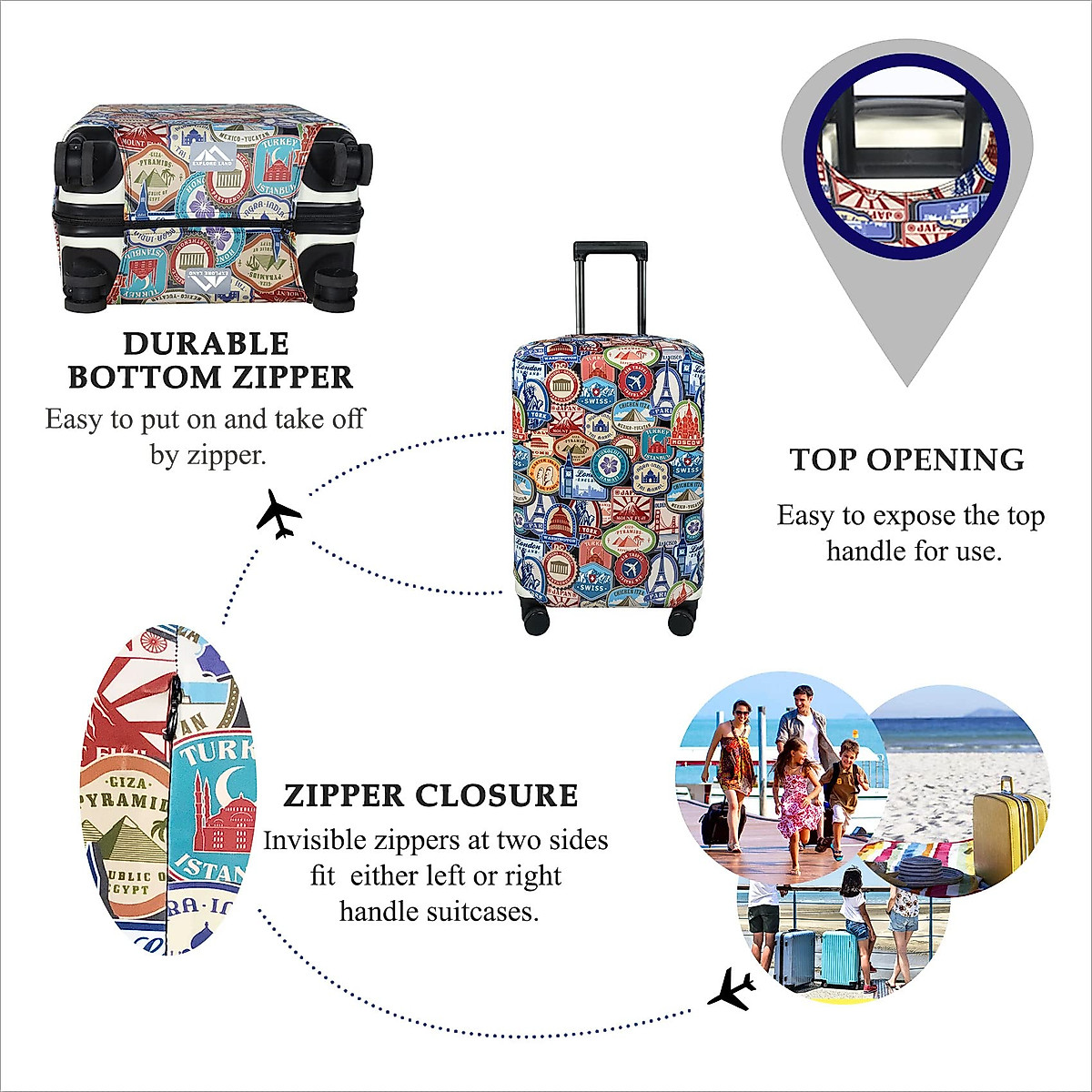 Explore Land Travel Luggage Cover Suitcase Protector Fits 31-32 Inch Case (Landmark Sticker, XL)