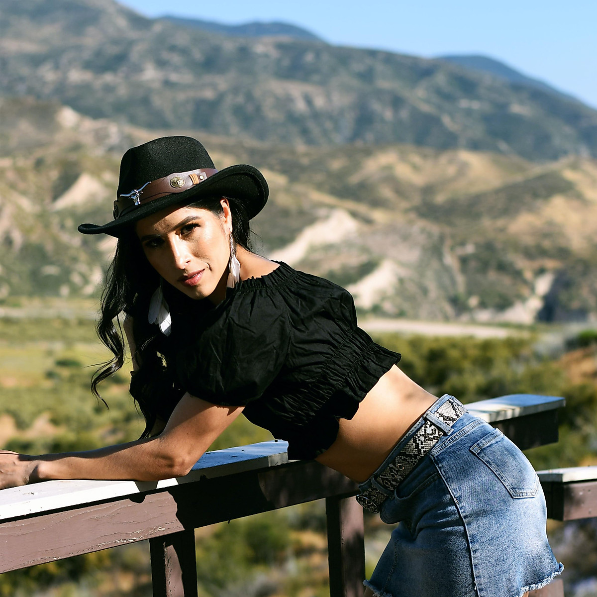 Gossifan Classic Womens Western Cowboy Cowgirl Hats with Wide Belt Coffee