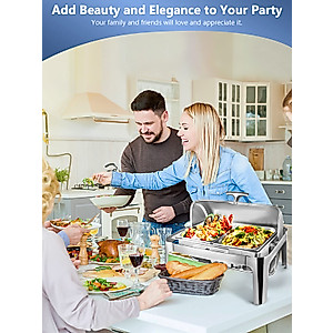 Granvell Rectangular Roll Top Chafing Dish Buffet Set, Catering Food Warmer for Parties, Wedding, Birthday, Christmas, 1 Full Size & 2 Half-Size Chafing Server Dish, 14QT Water Pan