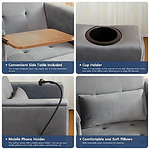 weselon Velvet Convertible Chair Bed, 3 in 1 Multi-Functional Lounge Chair Sleeper, Pull Out Couch Guest Bed with Hidden Table and Adjustable Backrest for Living Room Small Space Apartment (Gray)