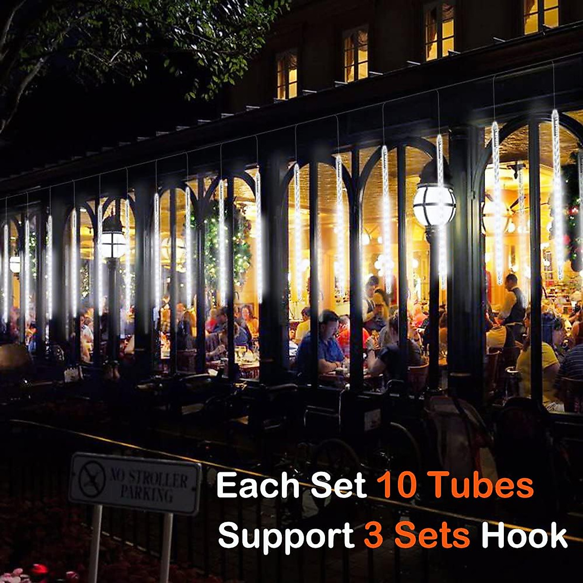 Vikdio Meteor Shower Rain Lights, 30cm 16 Spiral Tubes 480 LEDs 5.25m Lit Length Waterproof Snowfall LED Lights for Wedding Christmas Garden Tree Home Decor, Support 2 Sets Connected (Blue)