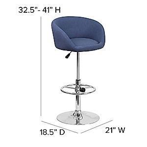 Flash Furniture Luis Contemporary Blue Fabric Adjustable Height Barstool with Barrel Back and Chrome Base