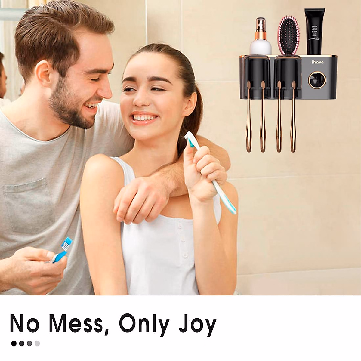 iHave Toothbrush Holders Bathroom Accessories with Toothpaste Dispenser, 2 Cups Toothbrush Holder Wall Mounted Bathroom Decor