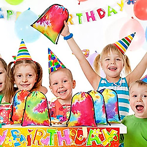 Zhengmy Tie Dye Party Birthday Gift Bags 10 x 7 Inch Treat Goodie Drawstring Favor for Kids Supplies Candy Beach Luau (Graffiti Style, 24 Pack)