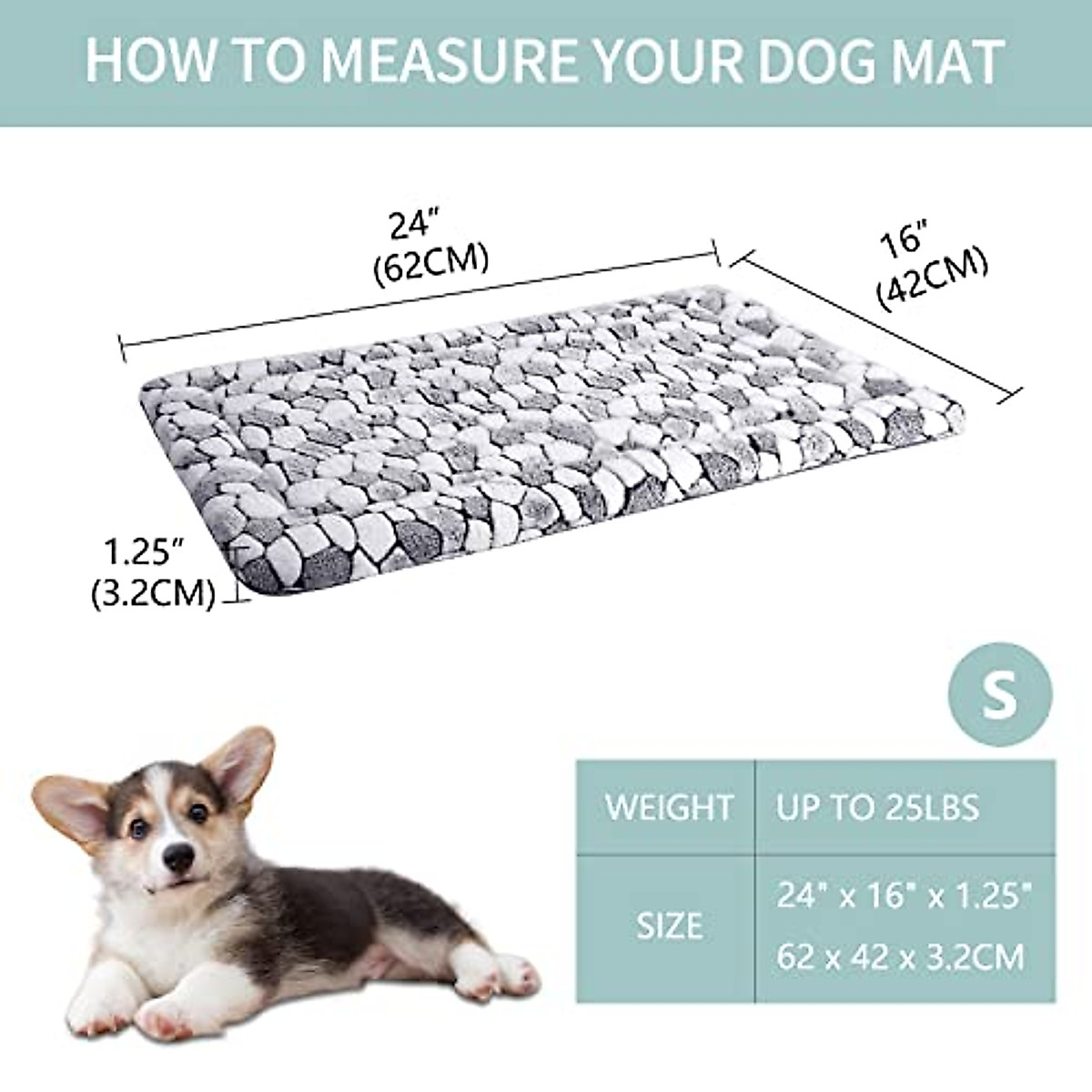 VANKEAN Dog Crate Pad Bed Mat Reversible (Warm & Cool), Soft Pet Sleeping Mat Dog Bed for Crate Suitable for Small to XX-Large Dogs and Cats, Machine Washable Crate Beds, Grey Stone Pattern
