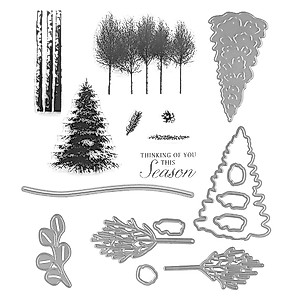 Christmas Tree Stamps and Dies for Card Making, Winter Pine Trees Words Cutting Die and Clear Stamps for Bullet Journal DIY Scrapbook Decoration Handmade Crafts Notebook