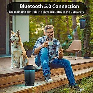 NOWES Outdoor Bluetooth Speaker, True Wireless Stereo, RGB LED Light, Portable, Waterproof, 25W, 15H Battery Life, 100M Range, 2 Pack