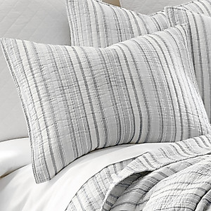 Levtex Home Bondi Stripe Grey King Cotton Quilt Set, Grey and White, Stripe