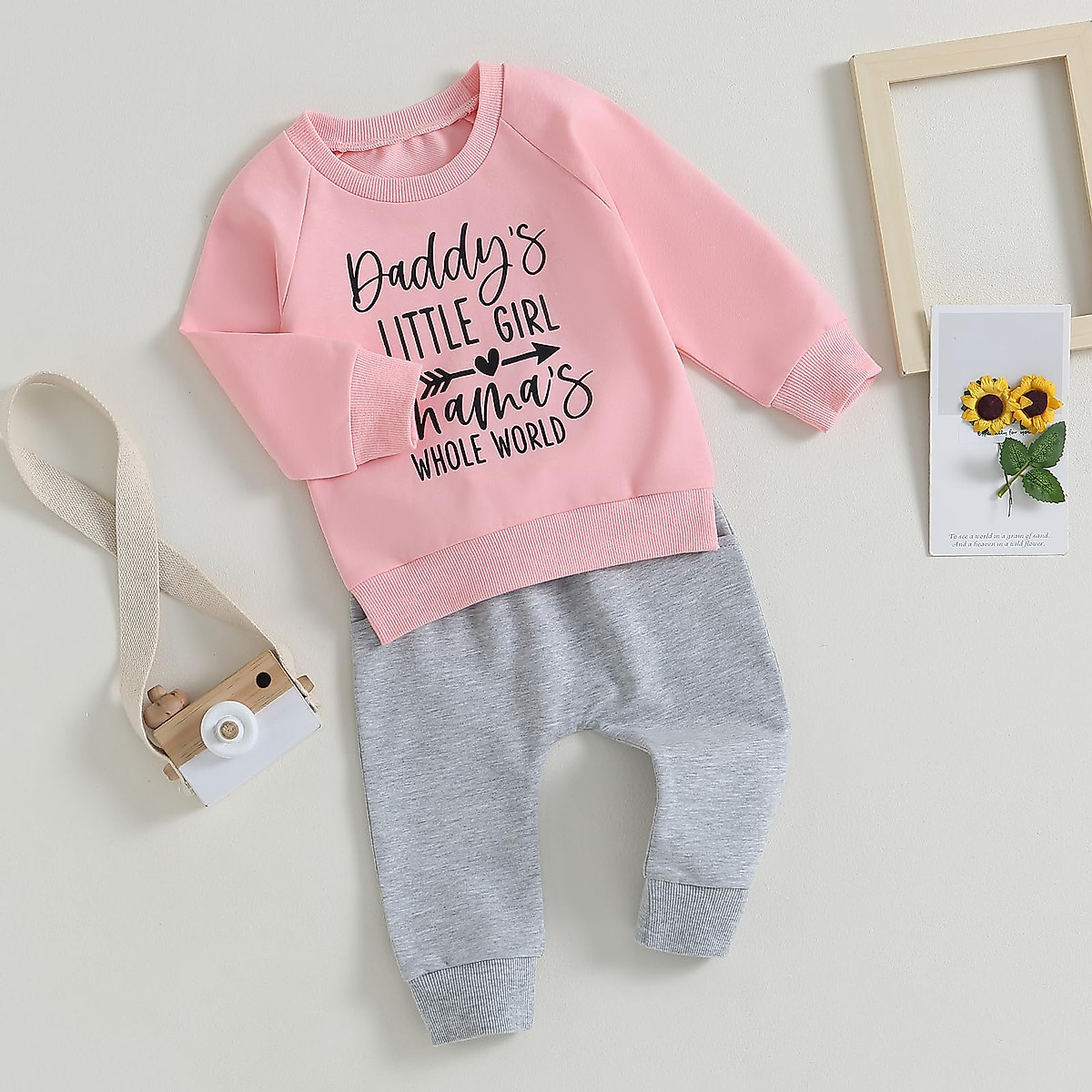 FIOMVA Daddys Girl Baby Clothes Toddler Sweatshirt Pants Outfit Fall Winter Long Sleeve Top Clothes Infant 2 Piece Set (D Daddy's Little Girl Pink, 0-6 Months)
