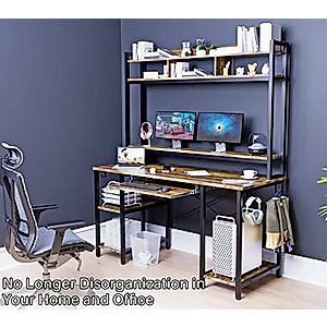 Computer Desk with Hutch Bookshelves, Storage Shelves, Keyboard Tray, Home Office Study Work Desk 53 inch Width, 70 inch High