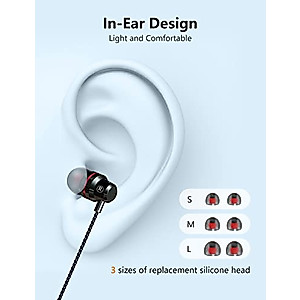 Arsvita Wired Earbuds Headphones In-Ear Noise Cancelling Ear buds with Deep Bass Stereo Sound, Volume Control,Compatible for All 3.5mm Interface Devices, Phone, Tablet, MP3, CD Player, Cassette Player