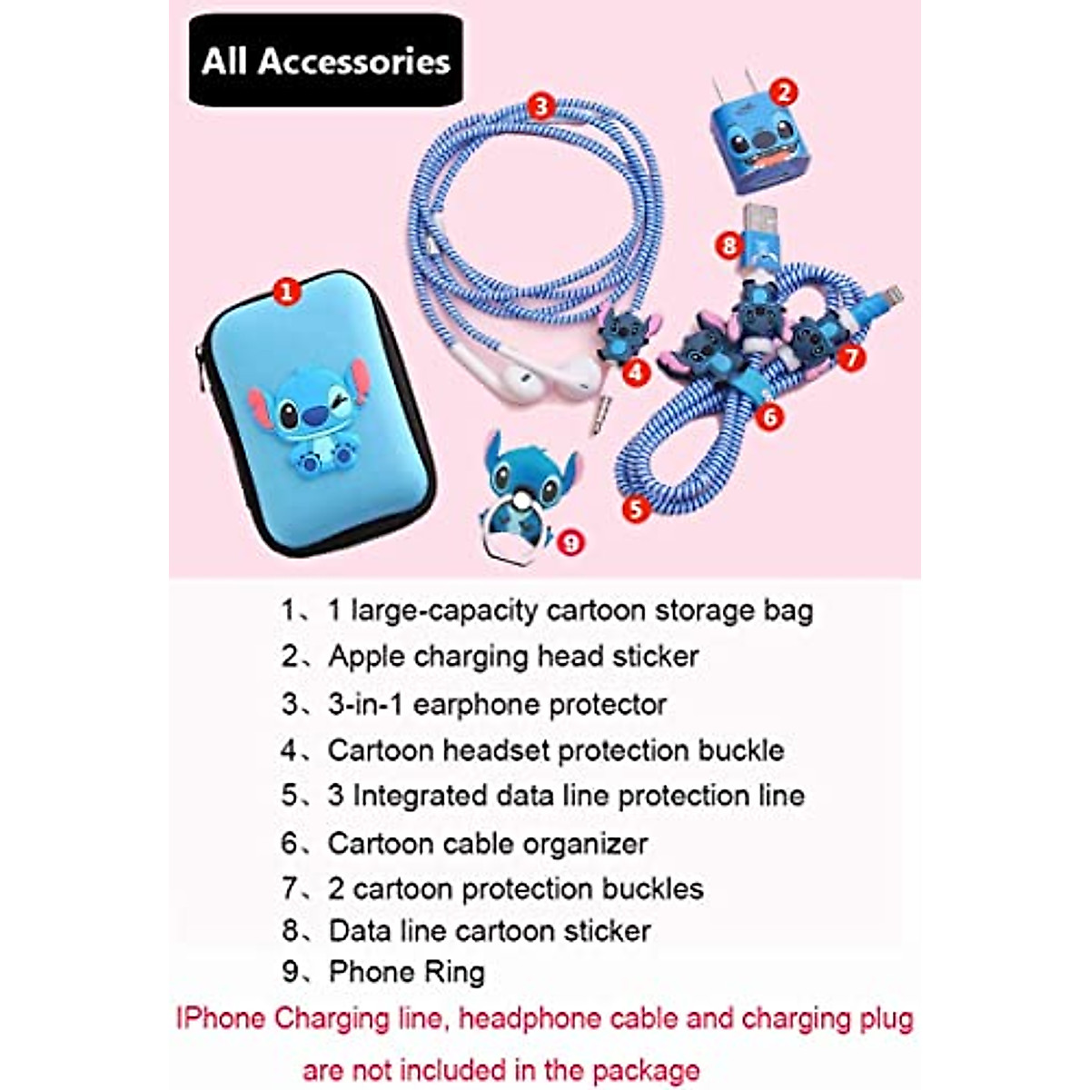 [2023 Upgrade Styles] DIY Protector Stitch Set,Data Cable USB Charger Data Line Earphone Wire Saver Protector Compatible for iPhone 7 8 Plus X iPad iPod iWatch Series (Stitch)