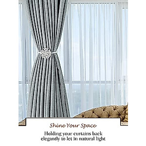 Shinowa 2-Pack Magnetic Curtain Tiebacks, Crystal Window Curtain Decorative Clips, No Drilling Drapery Holdbacks Flower Curtain Holder for Home Office Room Decor, 5 Petals, Silver